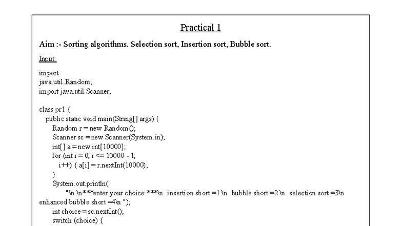 Practical 1-6: Sorting & Algorithms Implementation (CS101) - Studocu