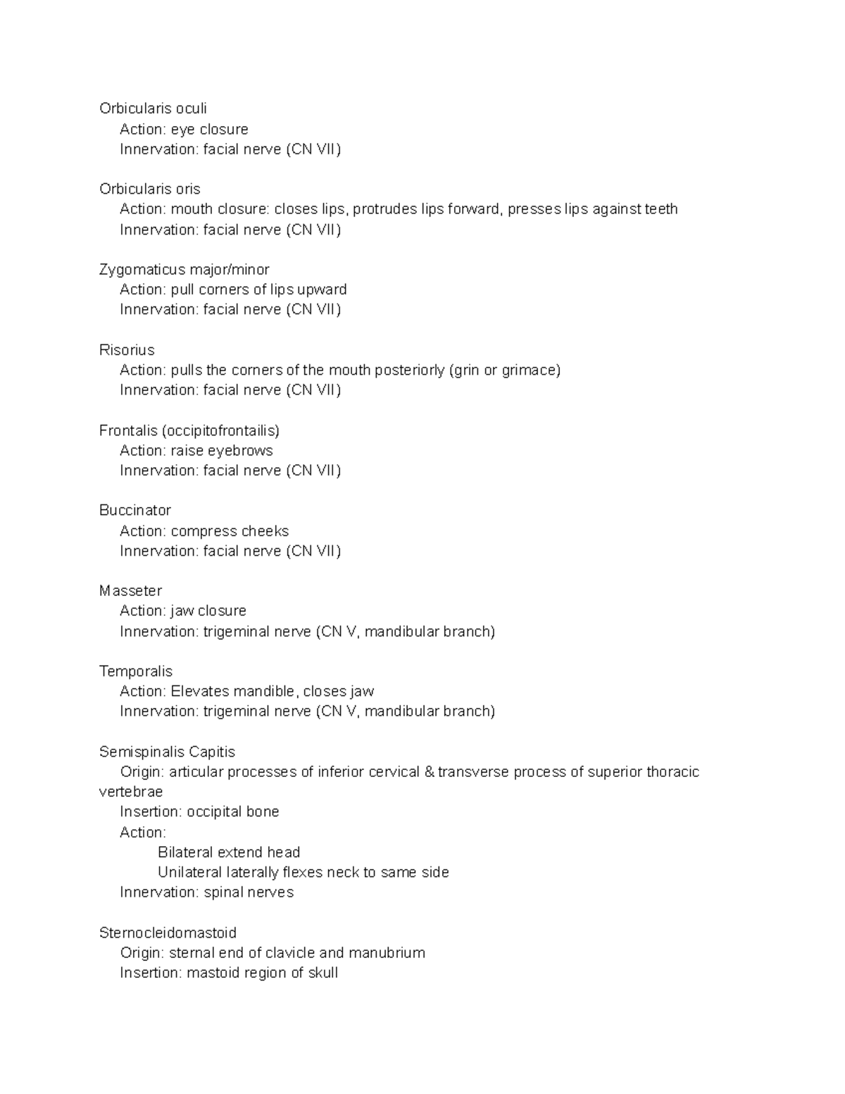Muscles: Origins, Insertions, Innervations & Actions (ANAT 101) - Studocu