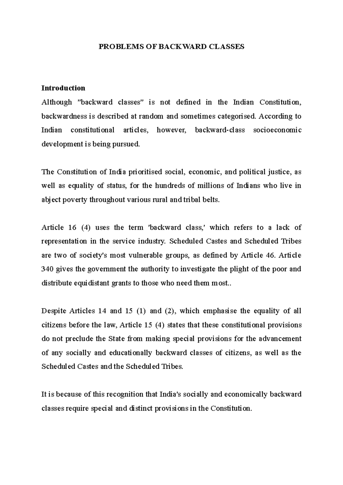 Challenges Faced by Backward Classes in India: A Socioeconomic Analysis ...