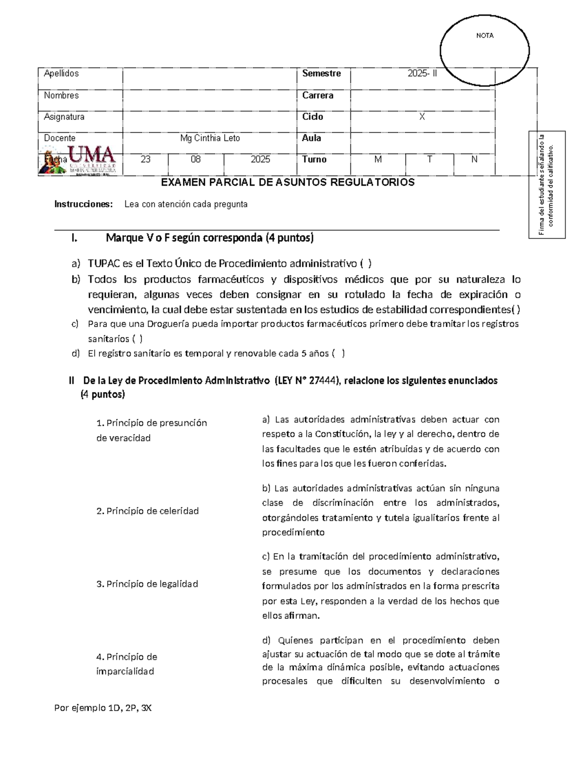 Examen Parcial de Asuntos Regulatorios AR M1 2025 - Studocu