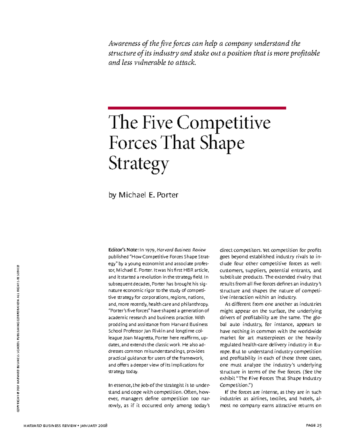 The Five Competitive Forces That Shape Strategy (HBR, 2008) - Studocu