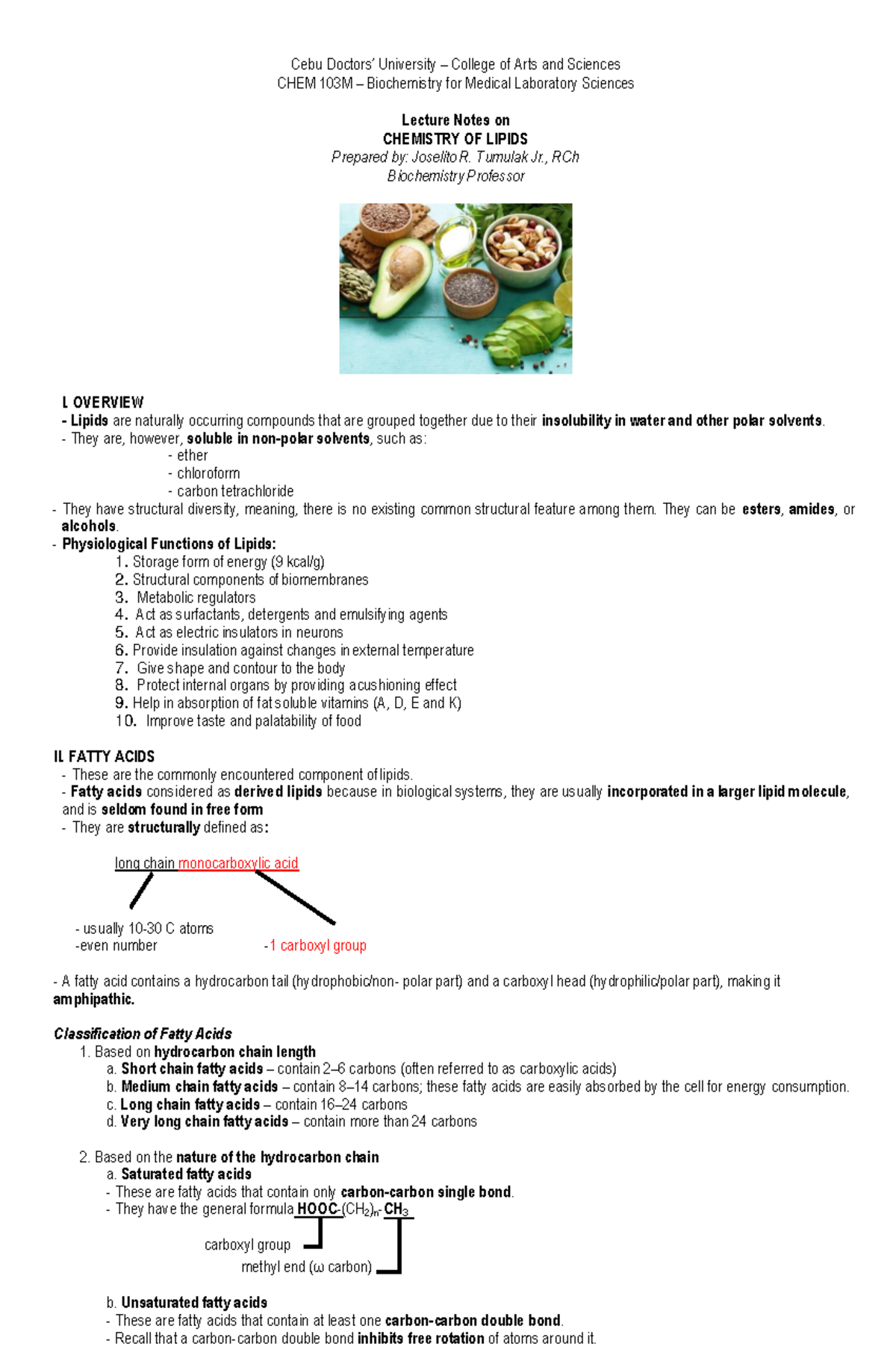 CHEM 103M - Unit 4 Lipids: Comprehensive Review Notes - Studocu