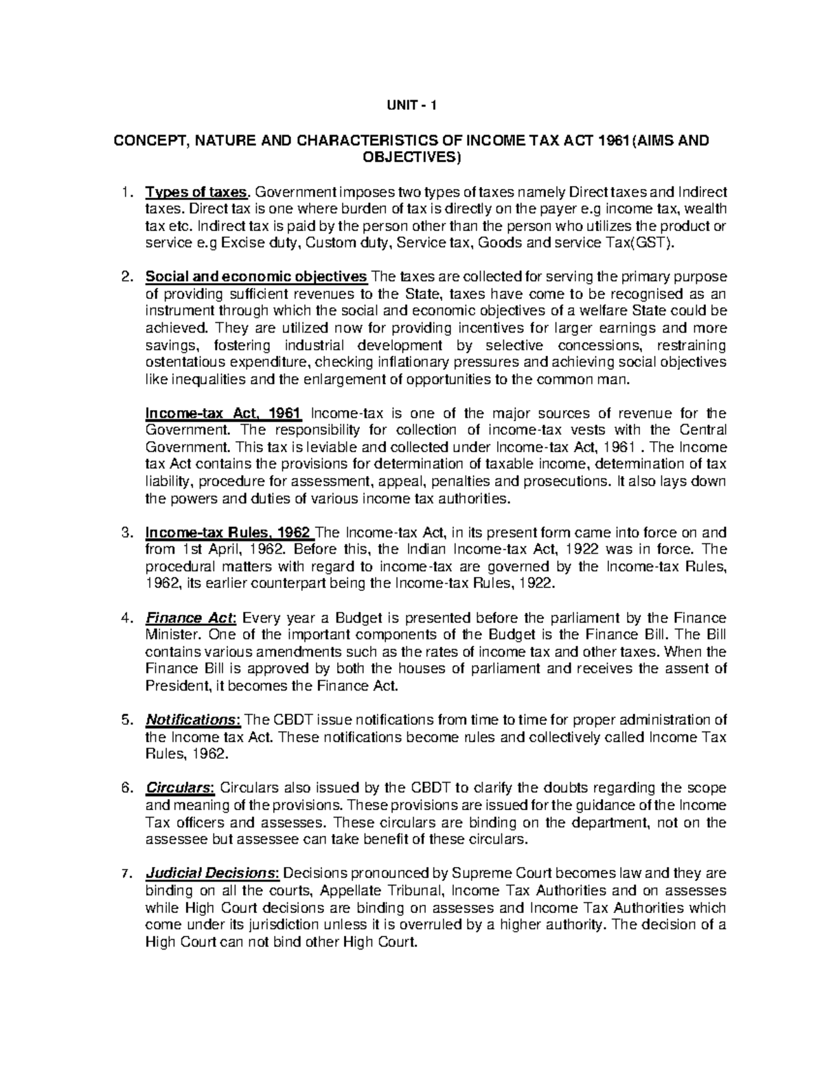 UNIT 1: Nature, Scope, and Characteristics of Taxation Laws - Studocu