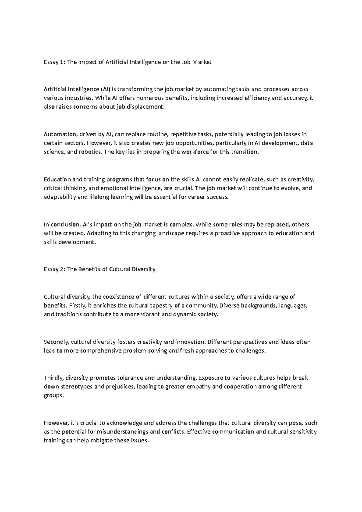 Studocu - English for Communication - Essay 1: The Impact of Artificial ...