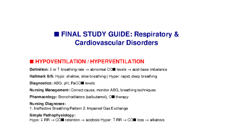 FINAL STUDY GUIDE: Respiratory & Cardiovascular Disorders - Studocu