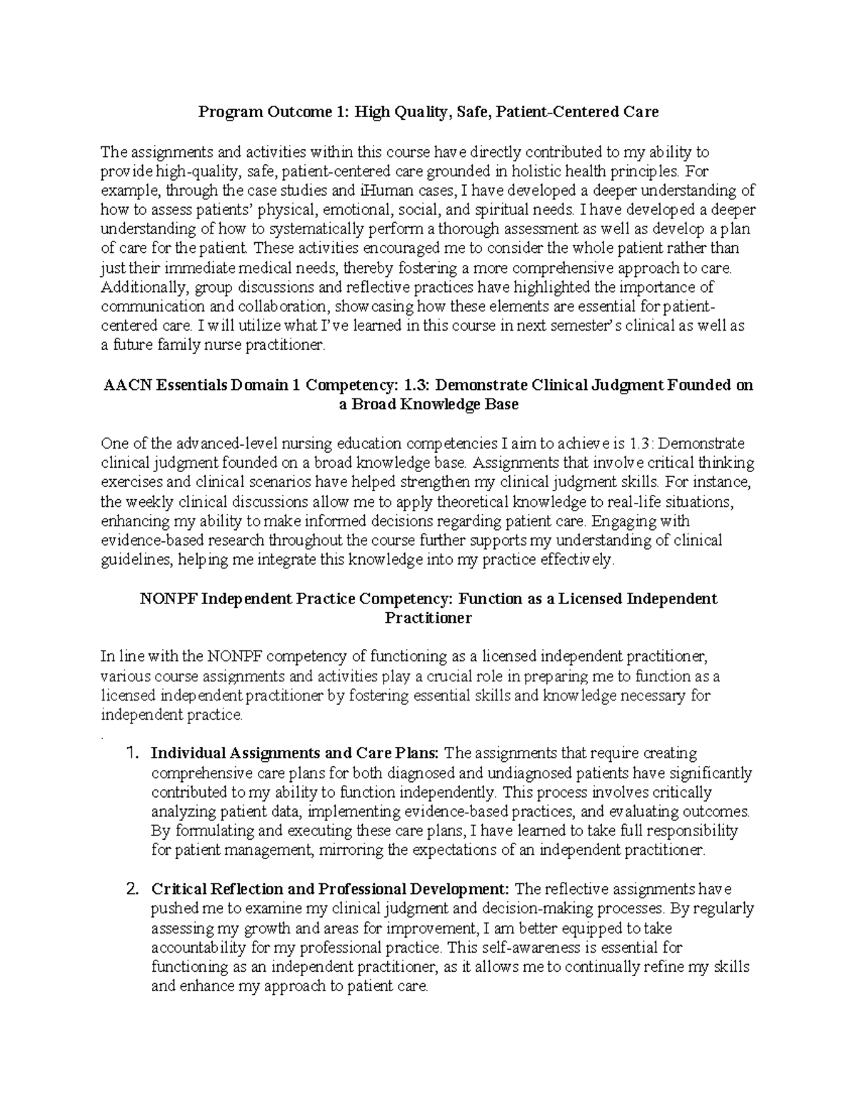 NR 509. Week 8 Reflection on Patient-Centered Care & Clinical Judgment ...