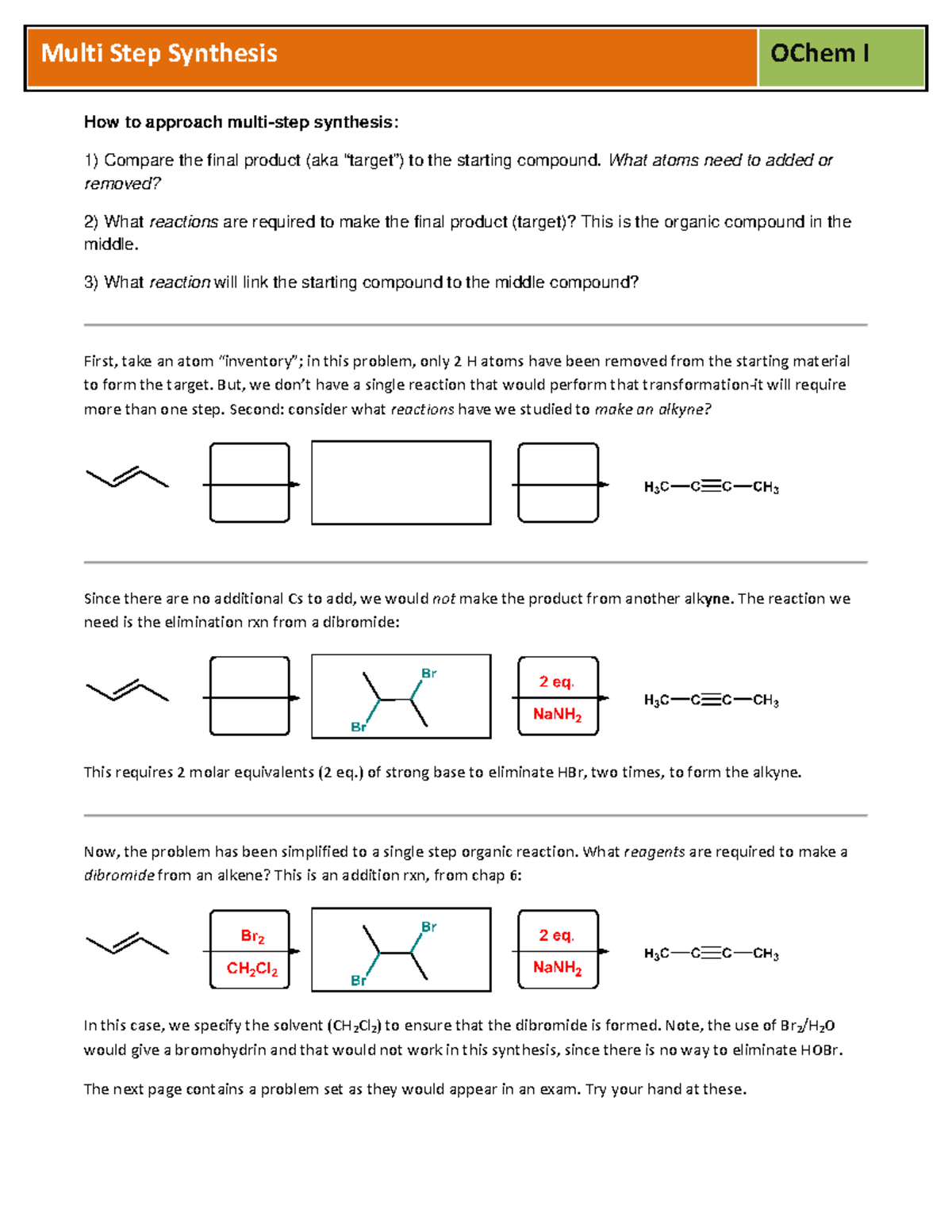OChem I Synthesis Practice Problems - M syn1 Key Study Guide - Studocu