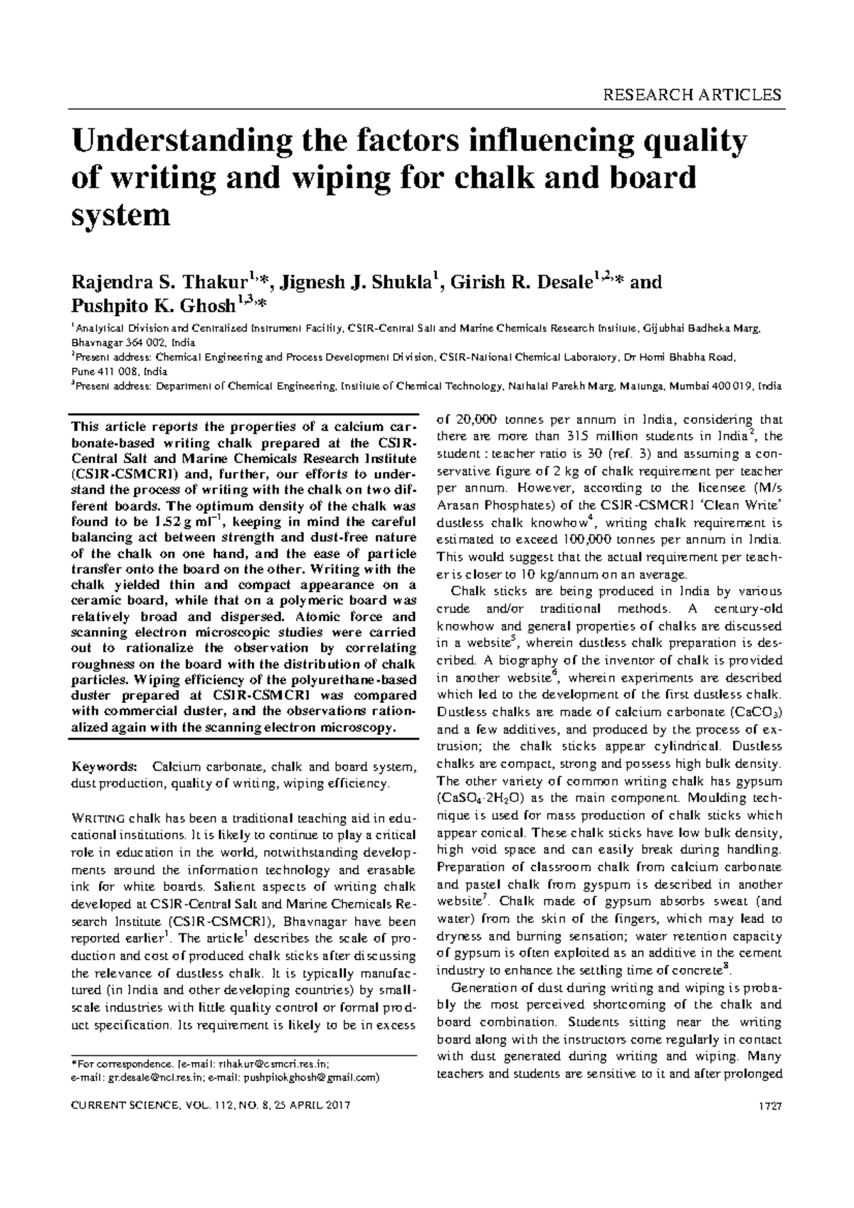 RESEARCH ARTICLE: Factors Influencing Quality of Writing with Chalk ...