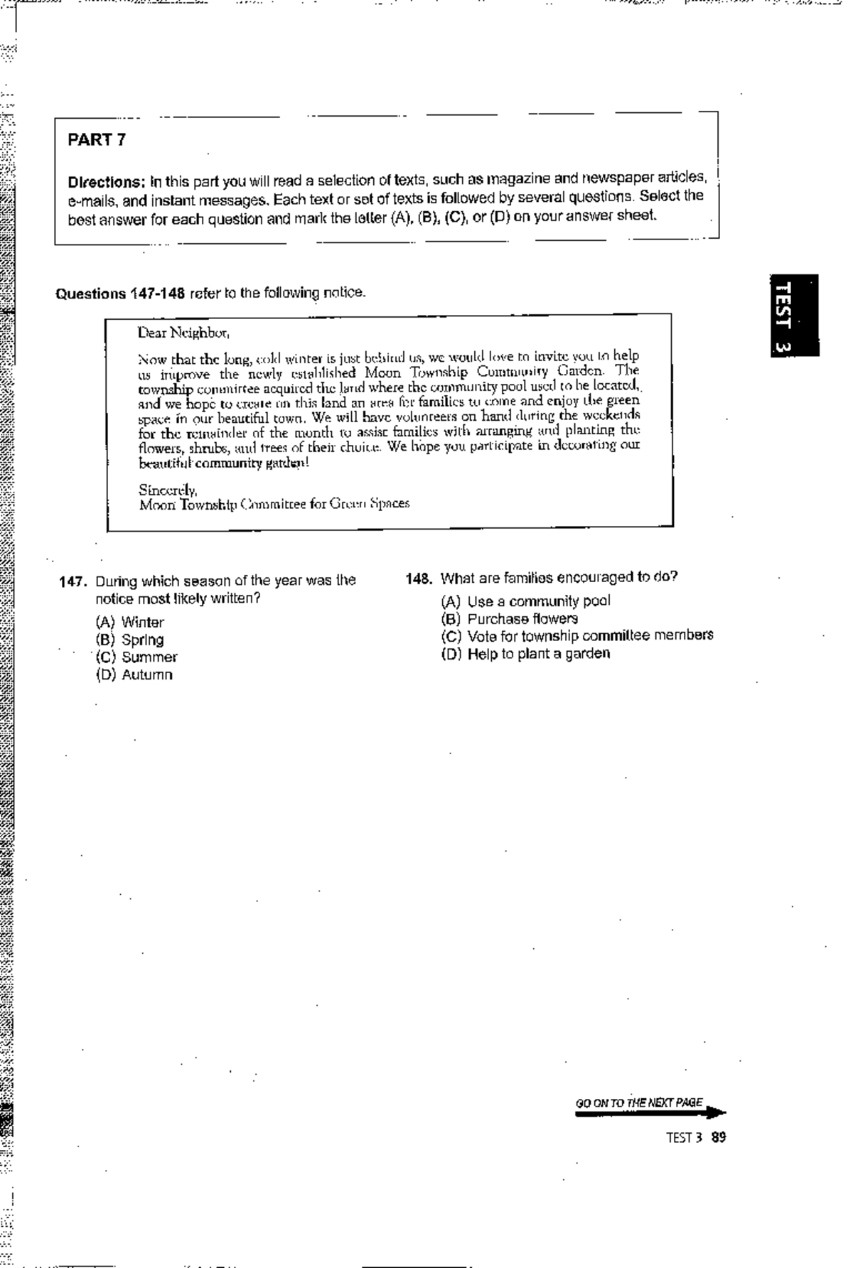 PART 7: Reading Comprehension Practice for TEST 3 (ETS2023) - Studocu