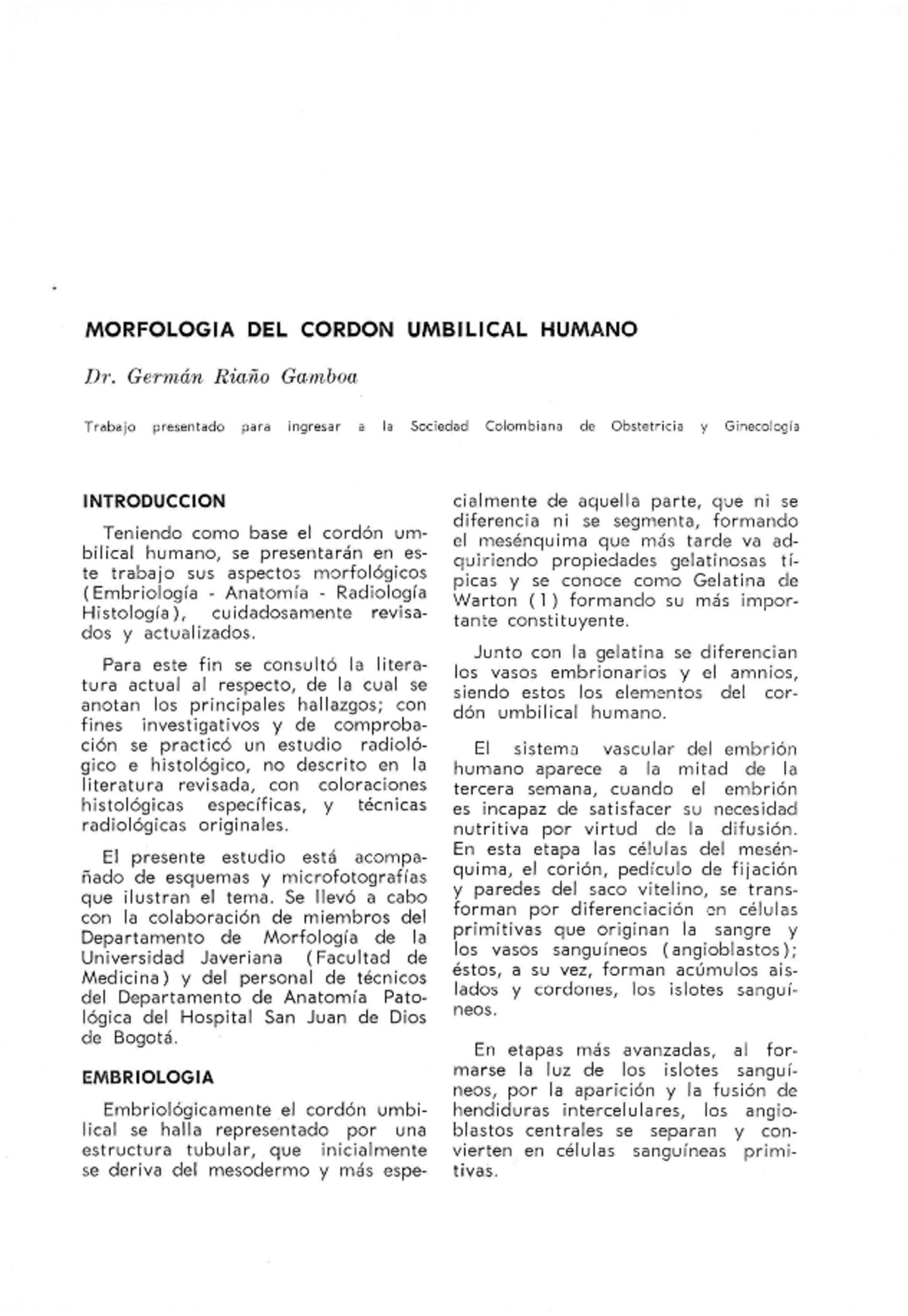 Estudio Morfológico del Cordon Umbilical Humano - Trabajo Dr. Riaño ...