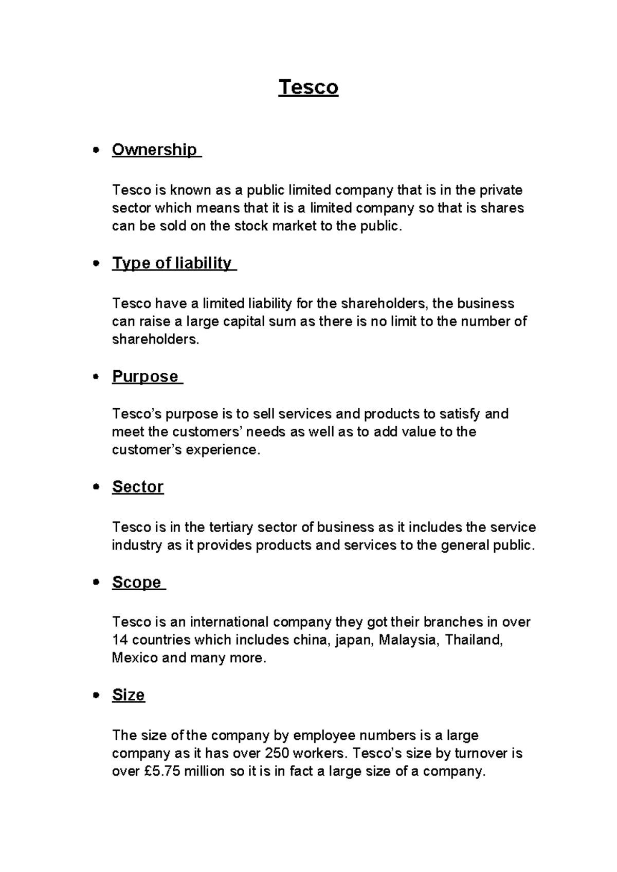Tesco Company Overview: Structure, Purpose, and Global Reach - Studocu