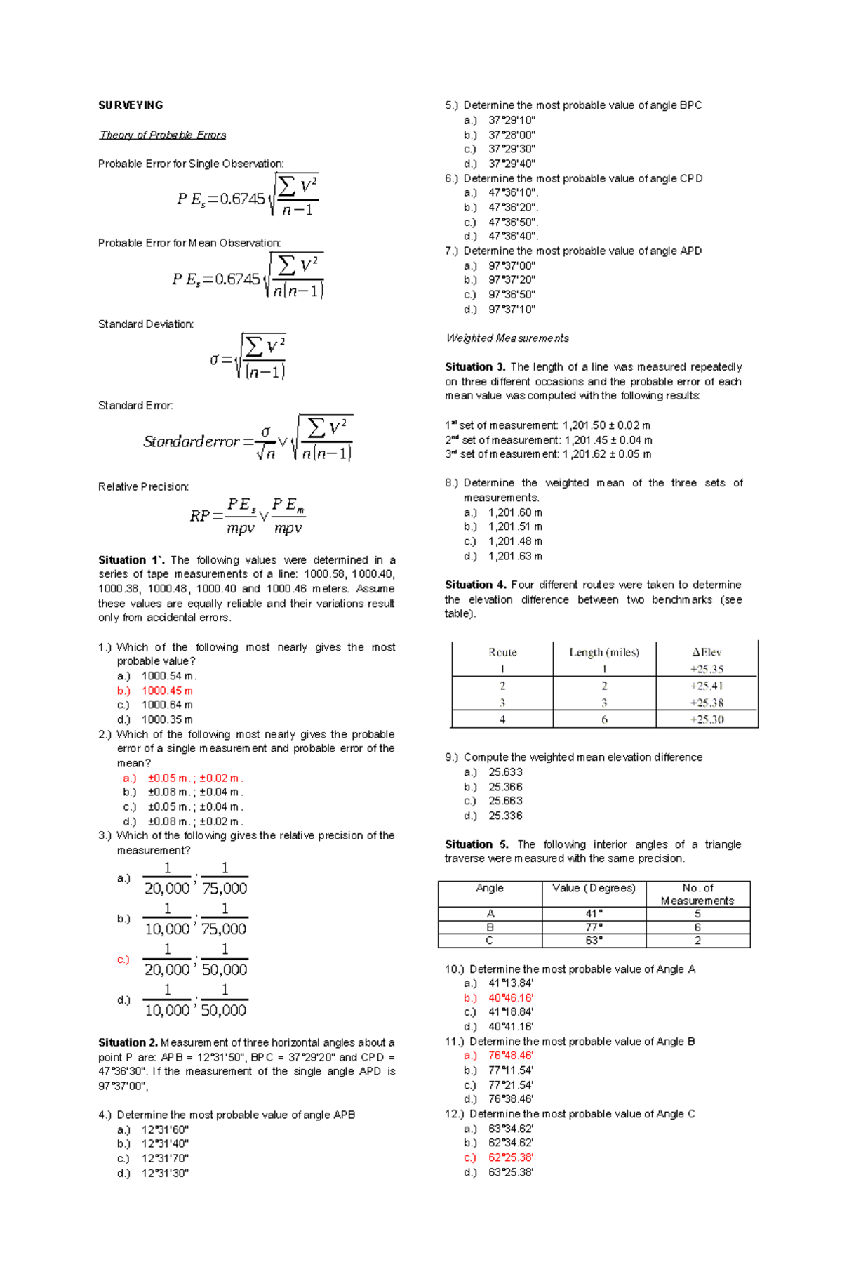 Surveying-1 - PRACTICALS_SITUATIONS - SURVEYING Theory of Probable ...