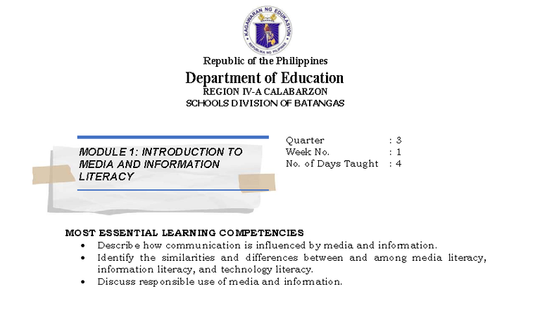 EDUC 101: Module 1 - Intro to Media & Information Literacy - Studocu