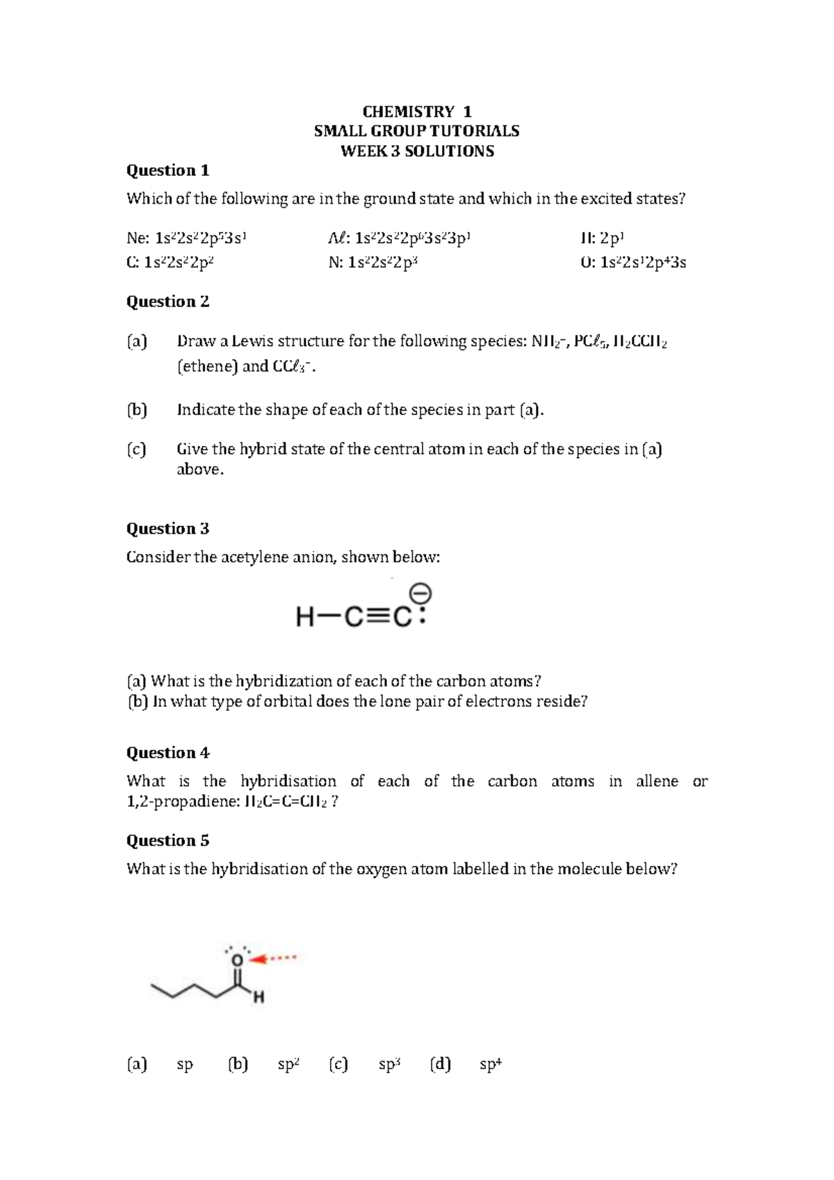 CHEMISTRY 1 WEEK 3 SMALL GROUP TUTORIAL SOLUTIONS - Studocu