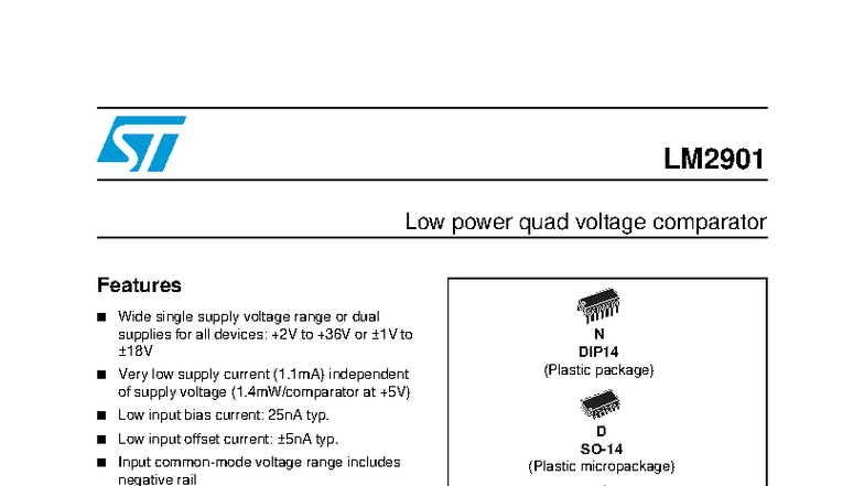 LM2901 Low Power Quad Voltage Comparator Overview and Specs - Studocu