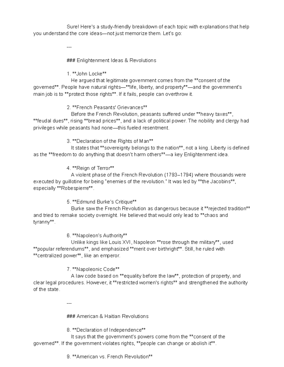 Study Guide: Key Historical Events & Themes (HIST 101) - Sure! Here's a ...