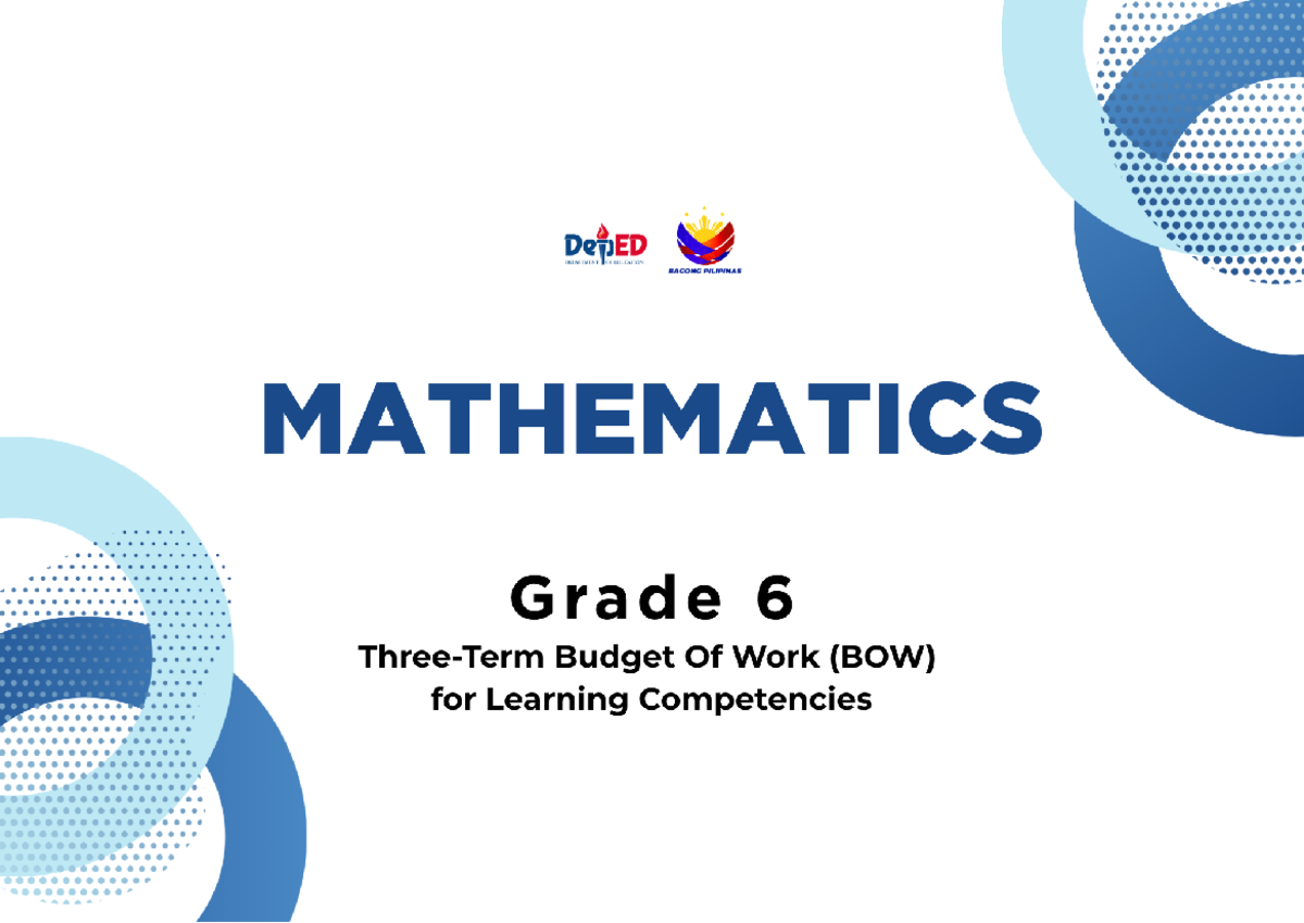 Budget of Work for Grade 6 Mathematics (G6) - First to Third Term - Studocu