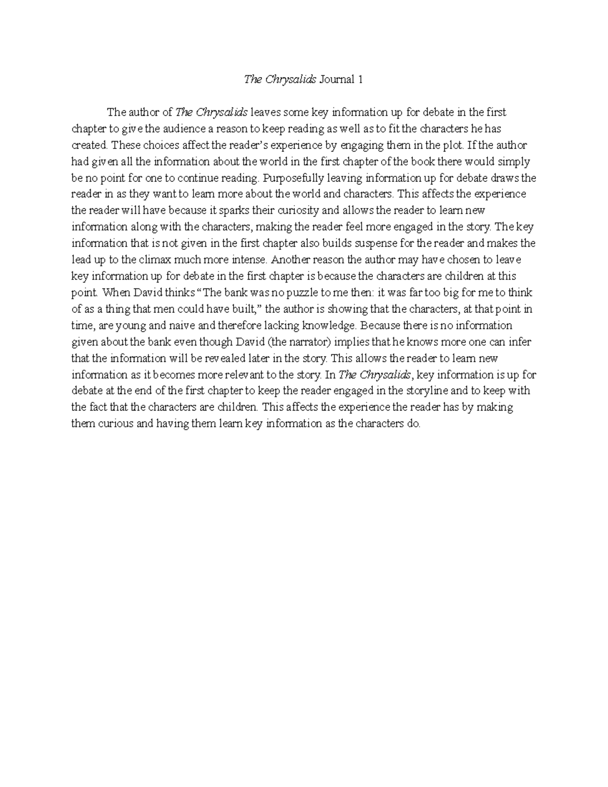 The Chrysalids Essay Notes: Key Themes in Chapter 1 Analysis - Studocu