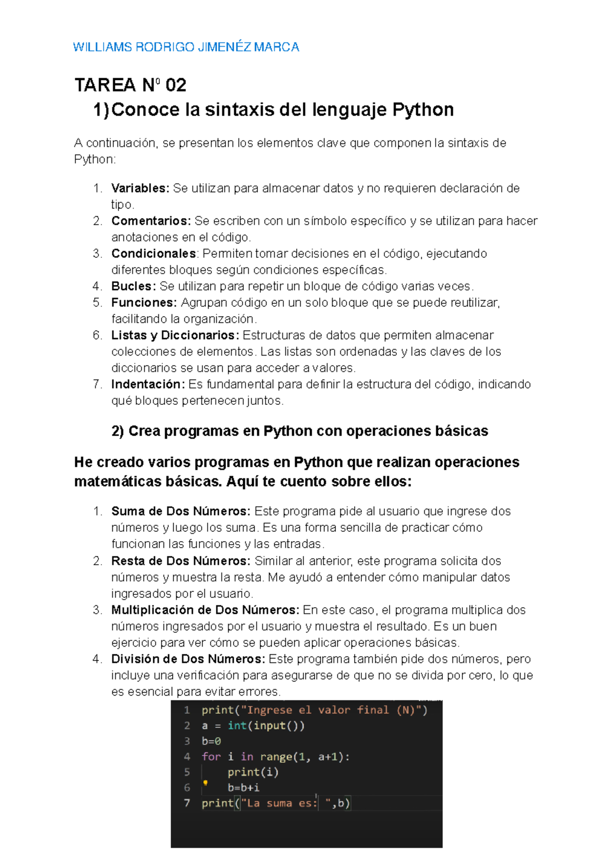Tarea N⁰ 02: Sintaxis y Programación Básica en Python 2024 - Studocu