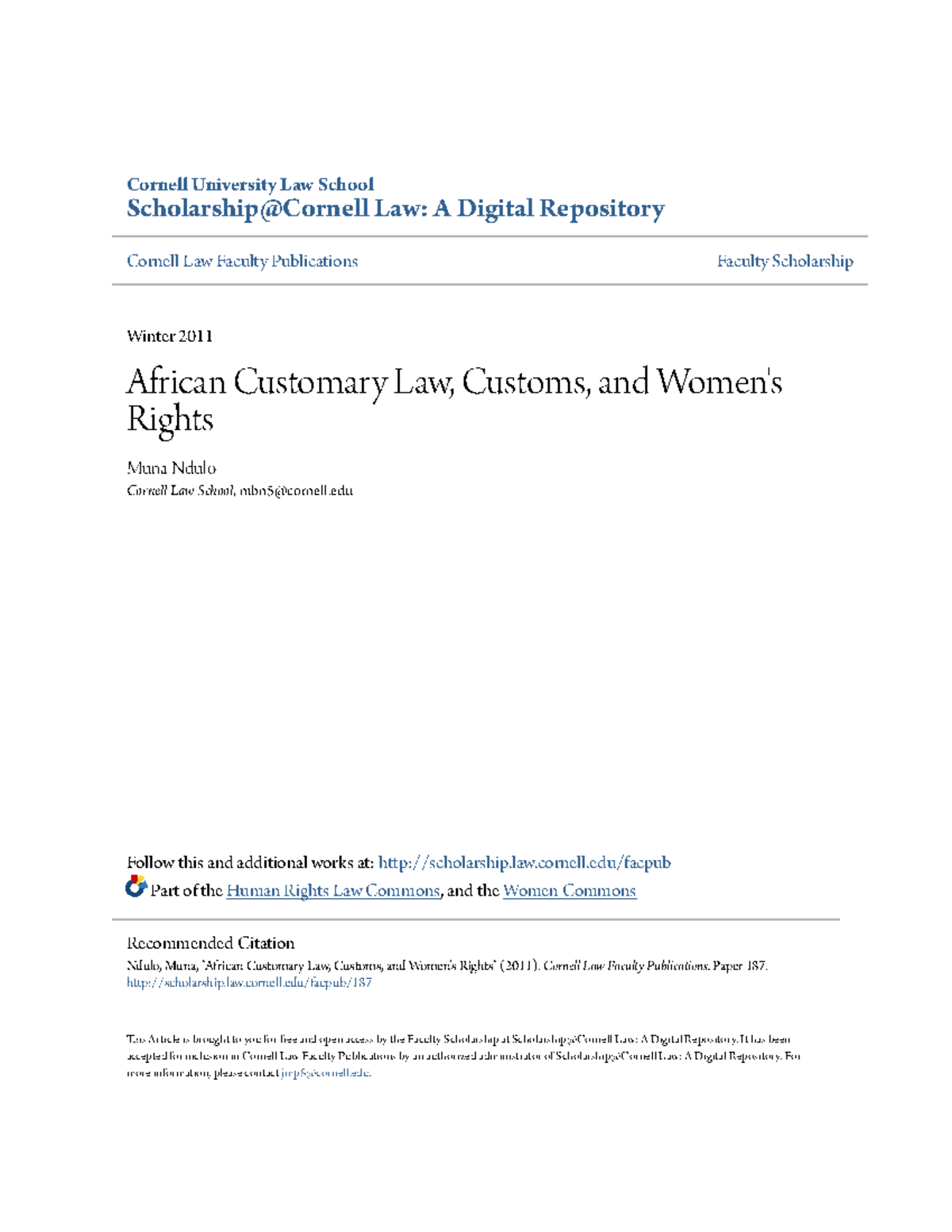 African Customary Law & Women's Rights: A Legal Perspective (2011 ...