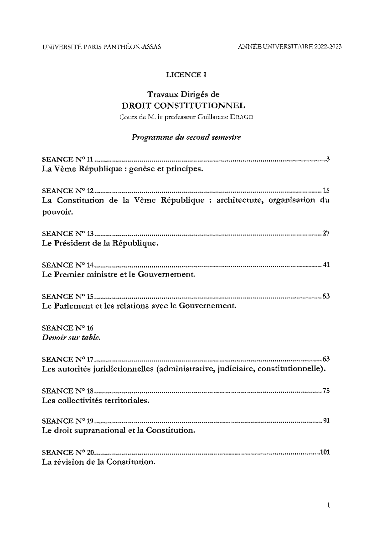 Plaquette TD constit L1S2 - Droit Constitutionnel II - Studocu