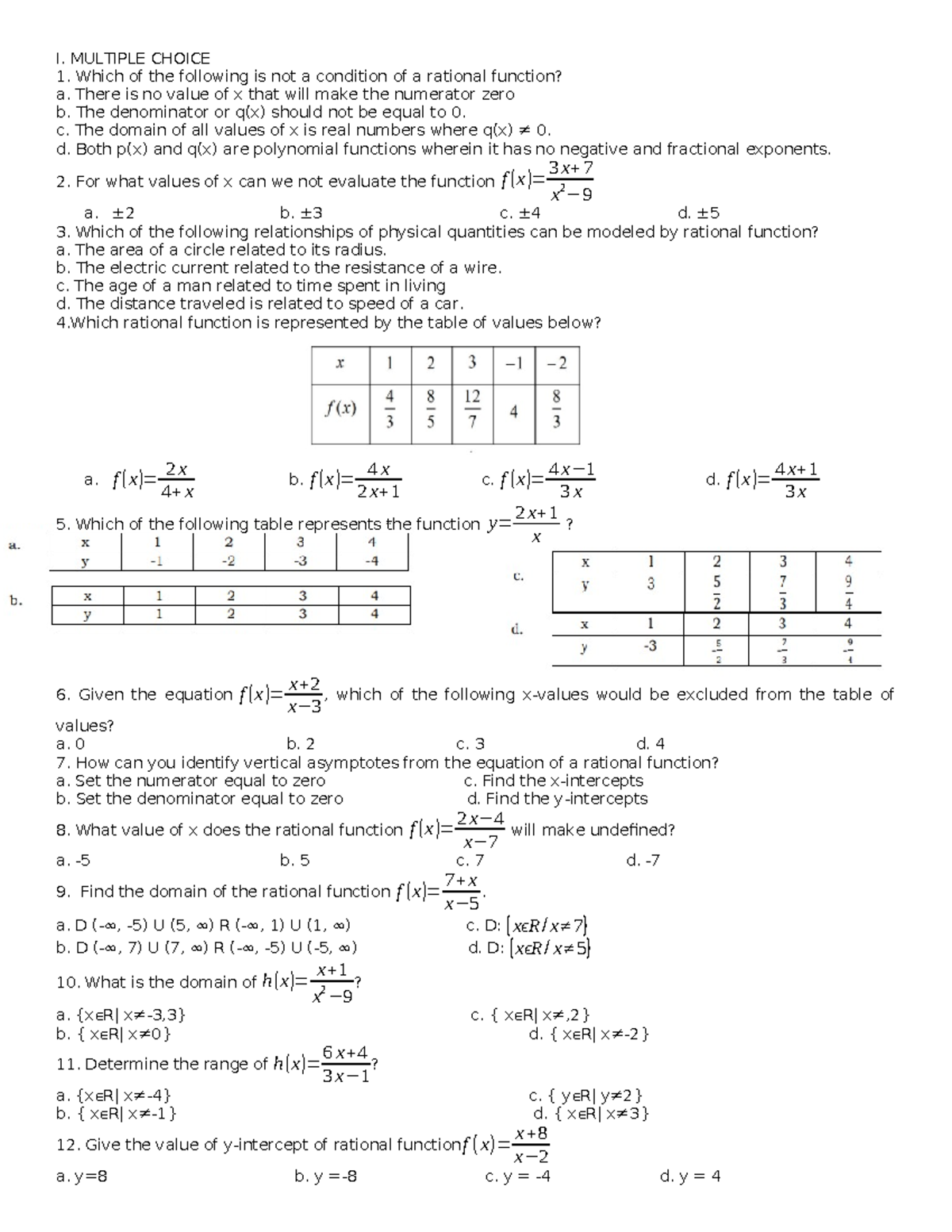 Genmat Quiz 3: Rational Functions and Their Properties - Studocu