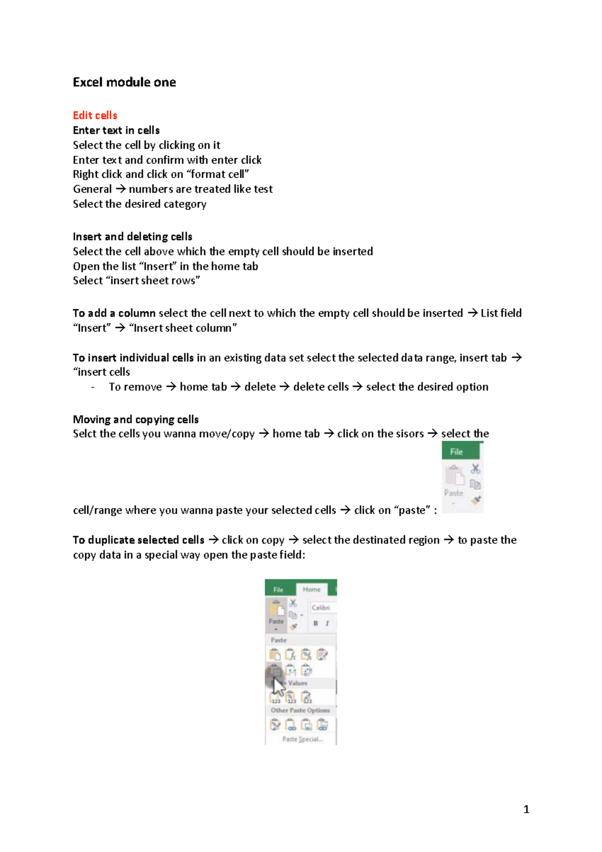 Excel Module 1: Editing Cells, Formulas, and Data Management - Studocu