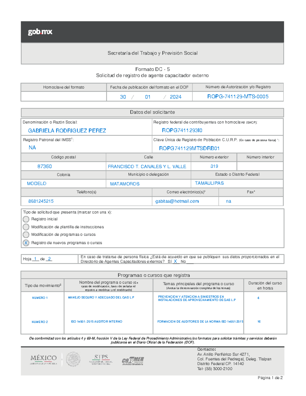 DC5 Para Modificación y Actualización de Cursos - Solicitud Formato ...