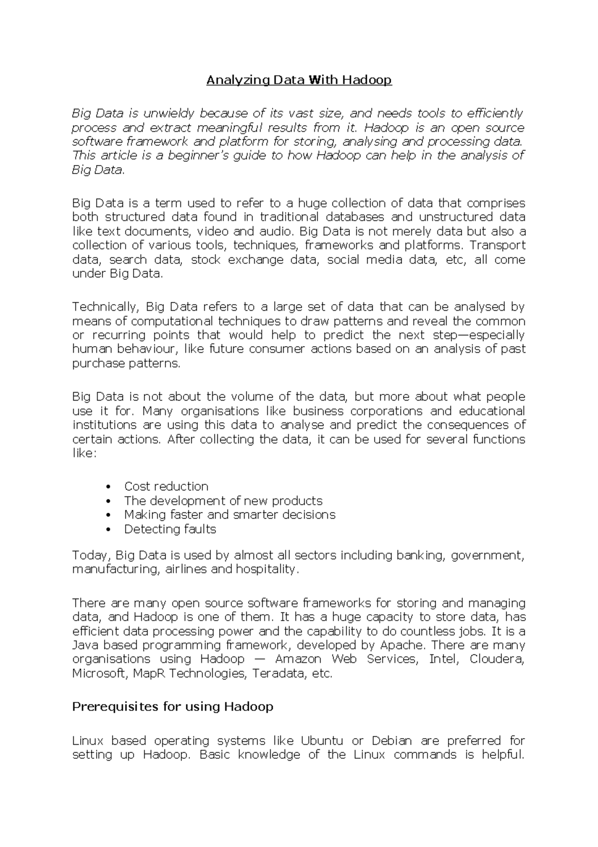 Hadoop Basics: Beginner's Guide to Analyzing Big Data Tools - Studocu