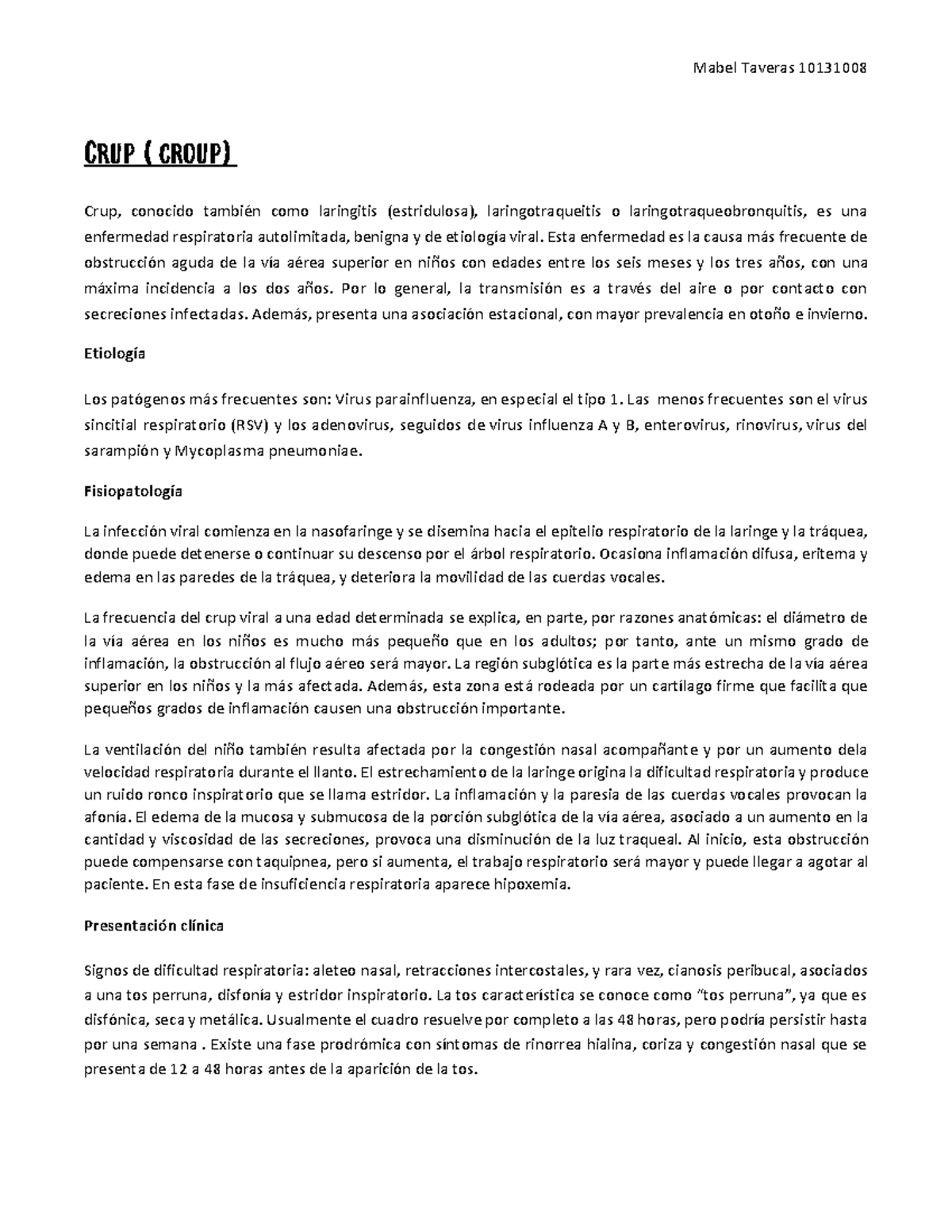 CRUP - Tratamiento y Diagnóstico de Crup en Pediatría - Studocu