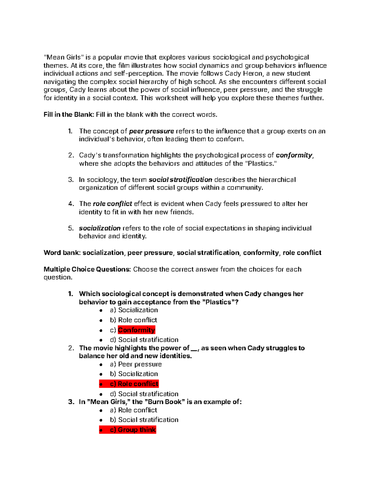 Mean Girls (2024) - Sociological Insights & Discussion Questions - Studocu
