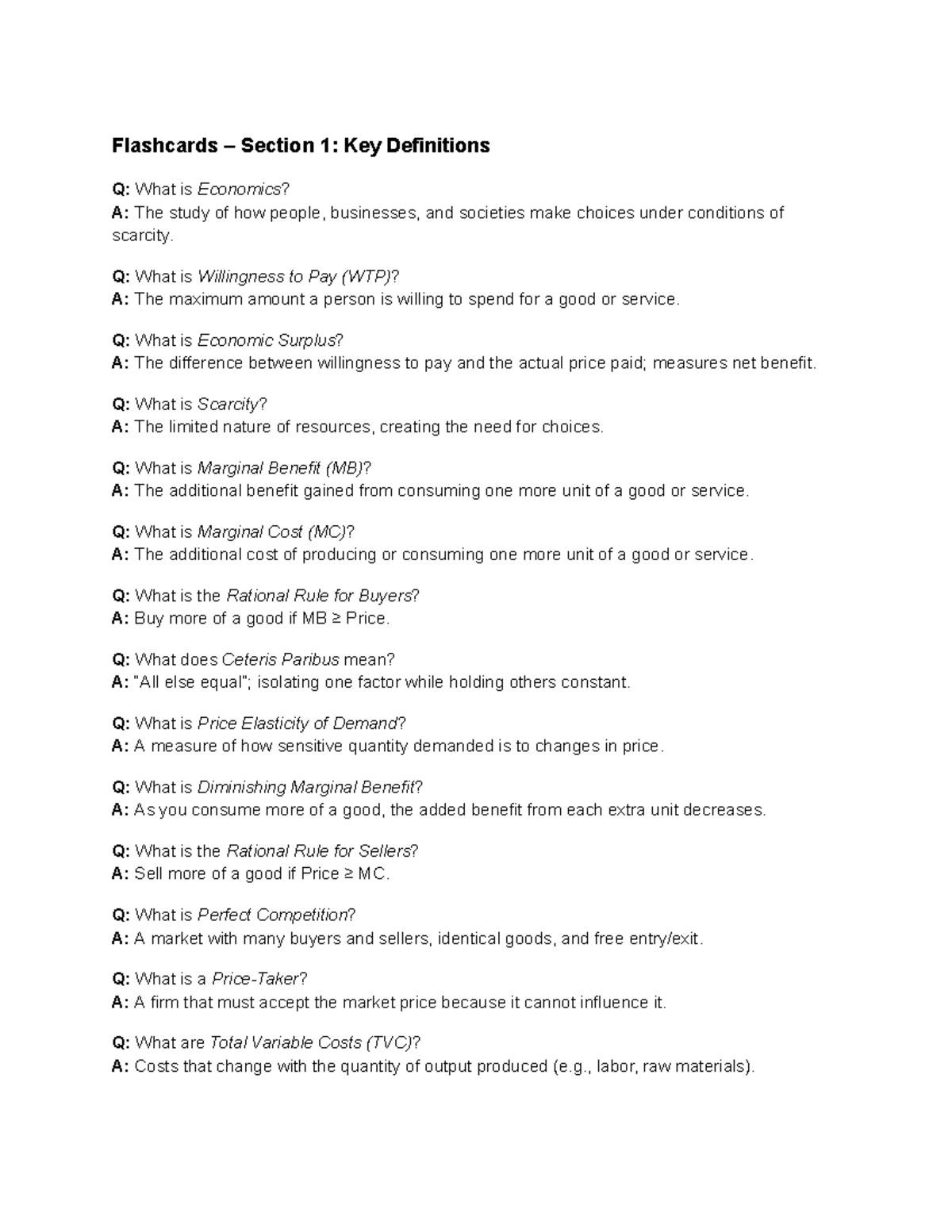 Microeconomics (ECO101): Key Economic Concepts Flashcards - Studocu