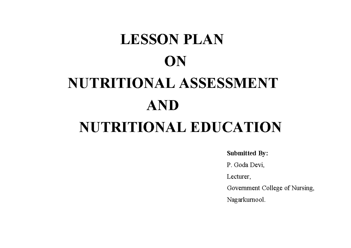 Nutritional Assessment & Education Lesson Plan for Nursing Students (10 ...