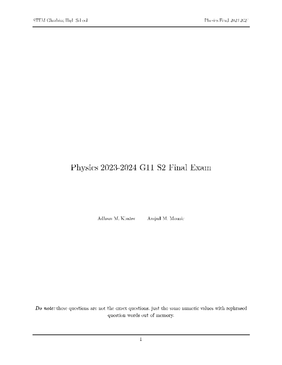 STEM Gharbiya High School Physics G11 S2 Final Exam Review 2023-2024 ...