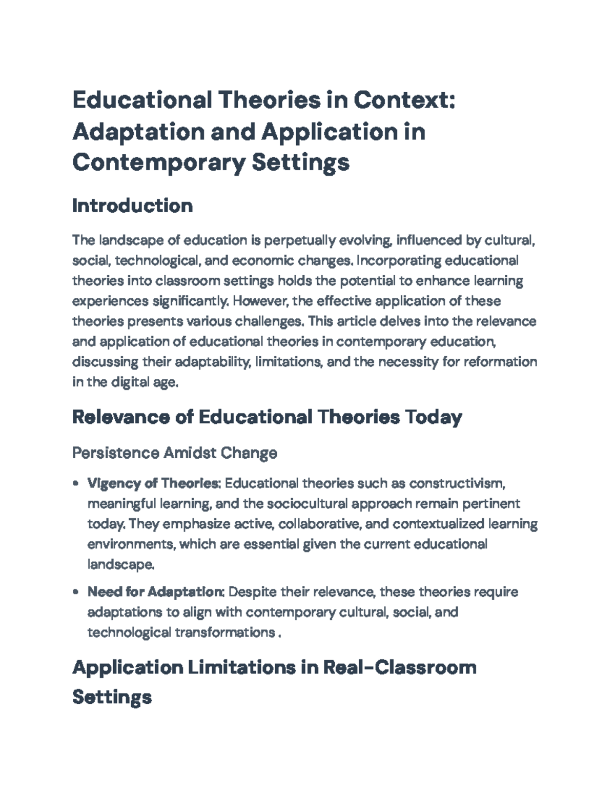 Educational Theories in Context: Adaptation in Contemporary Education ...
