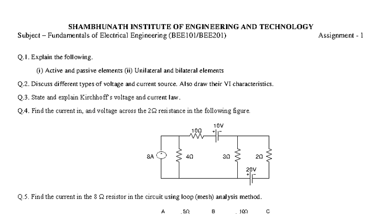 Fundamentals of Electrical Engineering Assignment 1 - VKG - Studocu