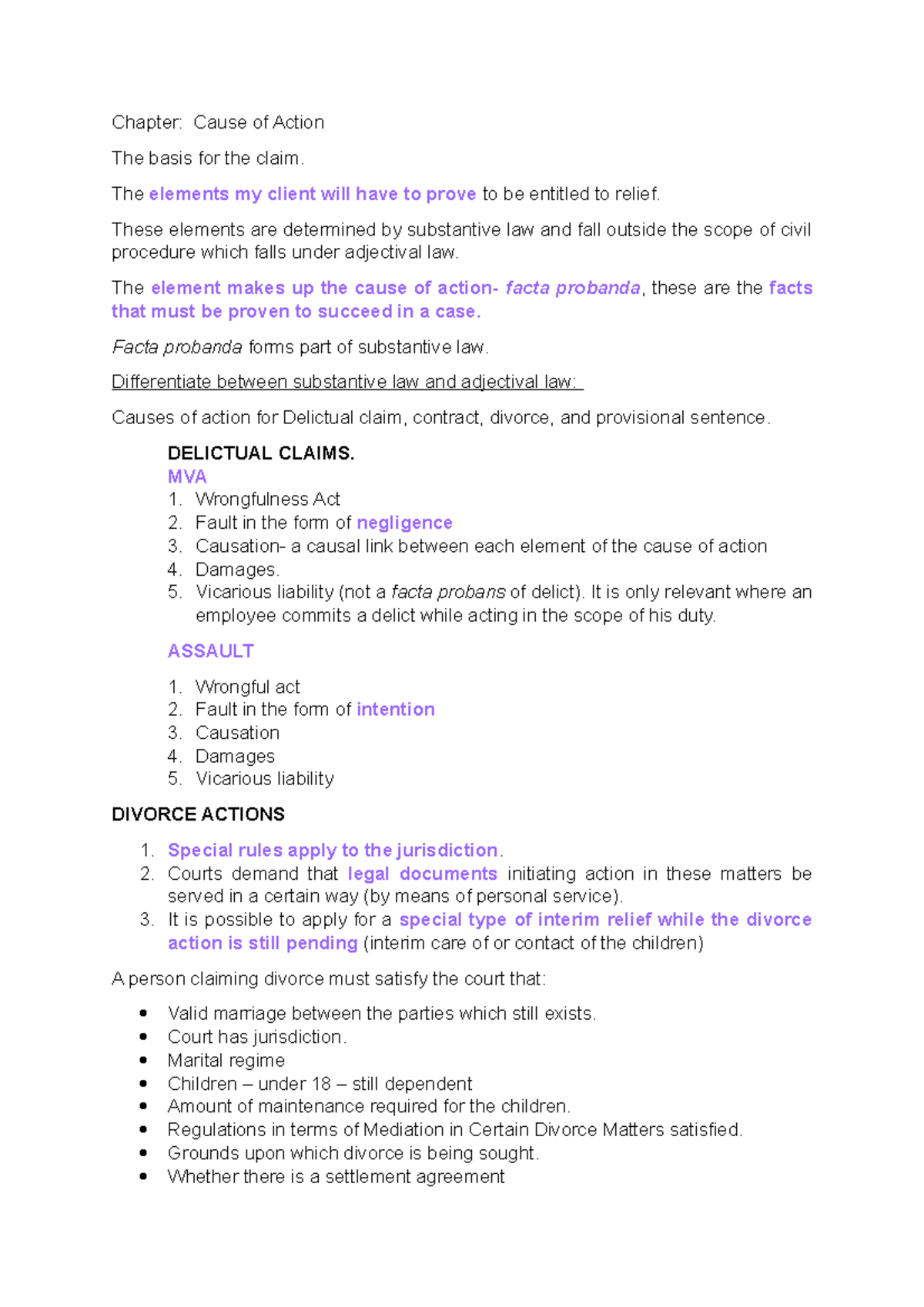 Cause of Action: Essential Legal Elements & Claims Overview - Studocu