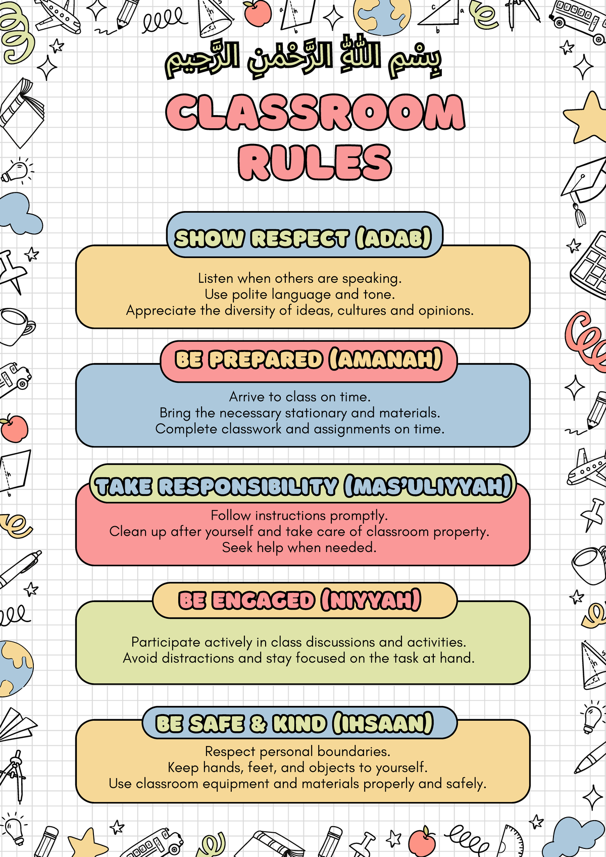 Mathematics Classroom Rules: Respect, Responsibility, Engagement (ADAB ...