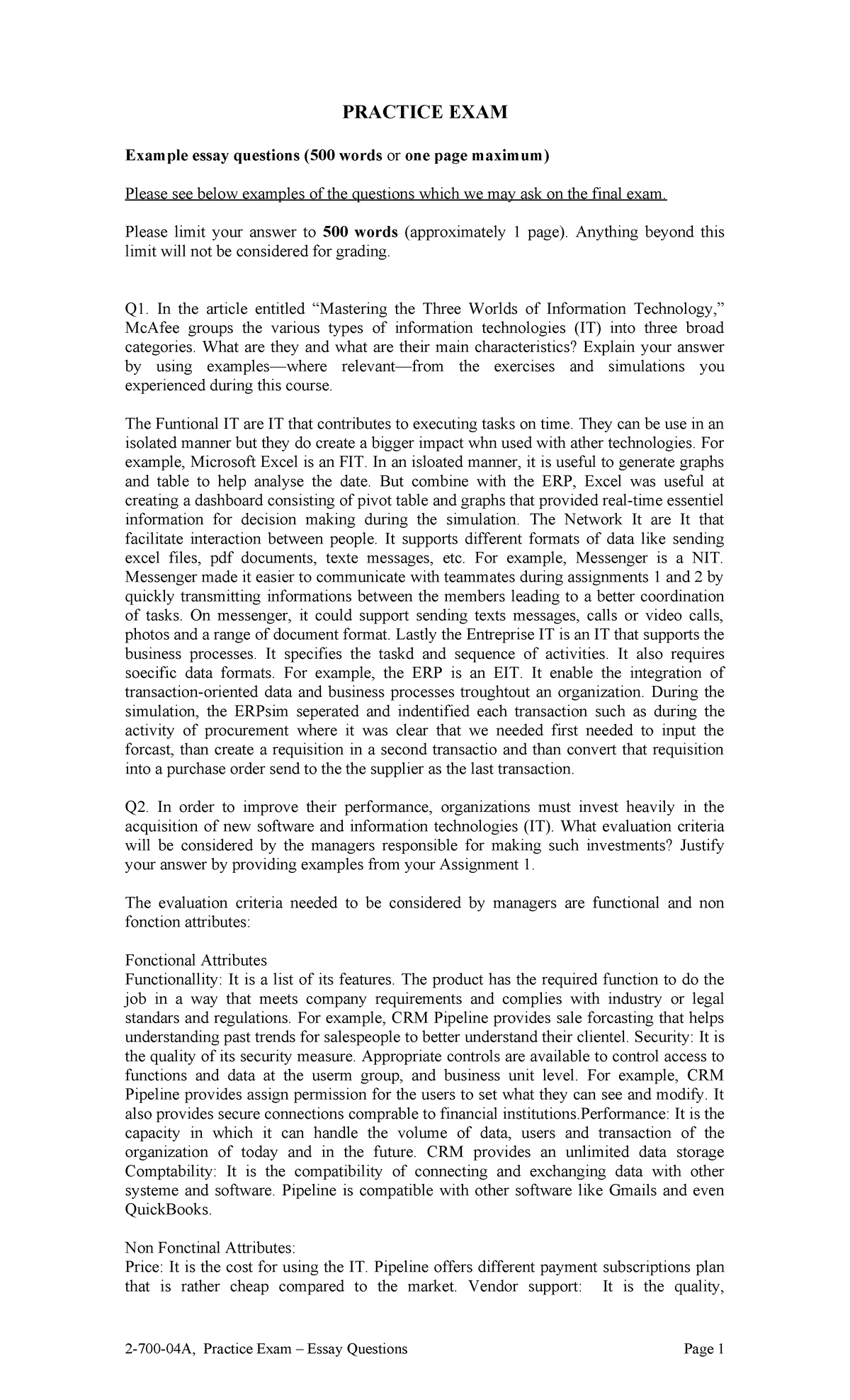 Practice Exam - Essay Questions-1 - PRACTICE EXAM Example essay ...