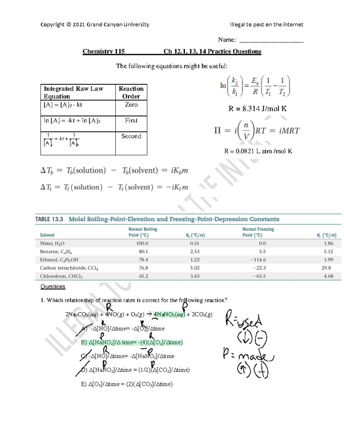 Ch 12.1 13 14 Practice Questions - Name: ___________________ Chemistry ...