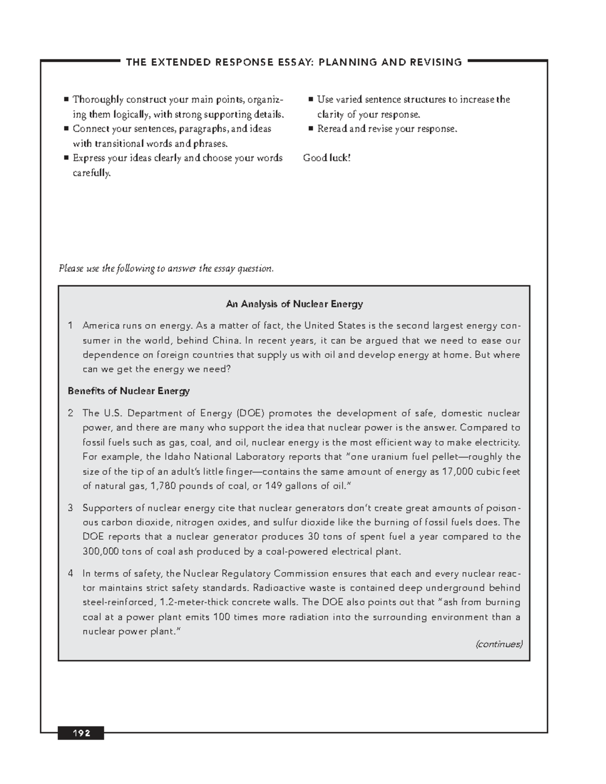 GED Test Prep RLA: Analyzing the Extended Response Essay on Nuclear ...