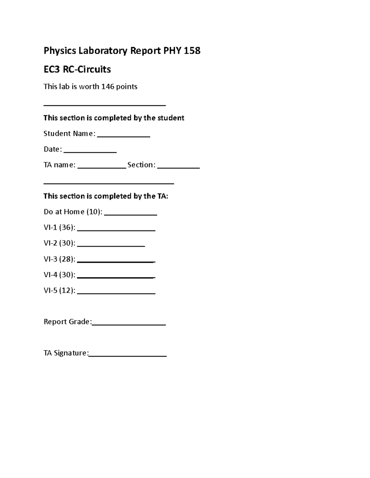 PHY158 Lab Report on RC-Circuits: Data and Analysis Summary - Studocu