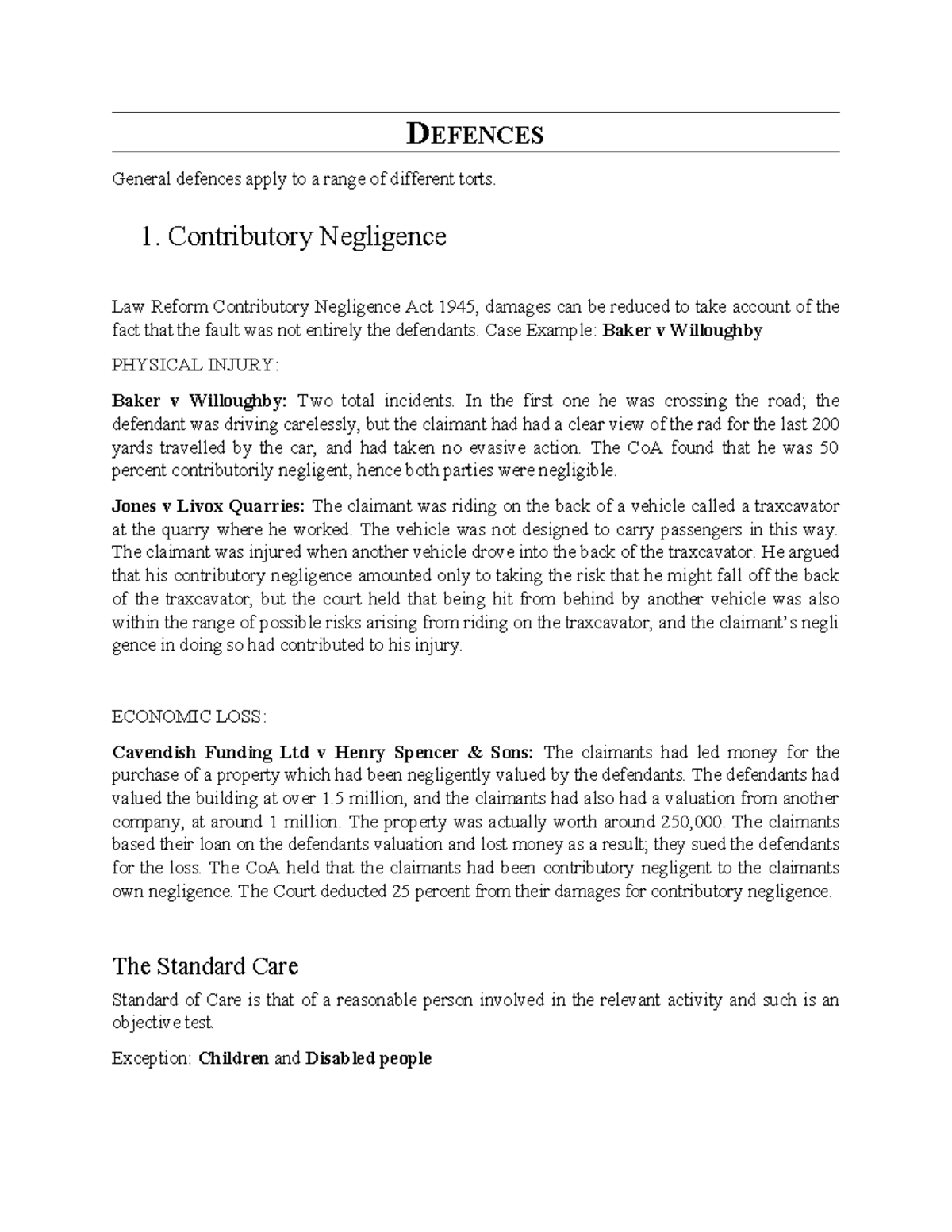 Tort Law - Defences: Understanding Contributory Negligence and ...