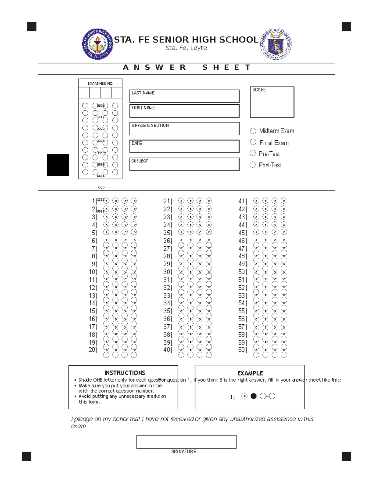 356185615 Midterm & Final Exam Answer Sheet Sample for Shading - Studocu