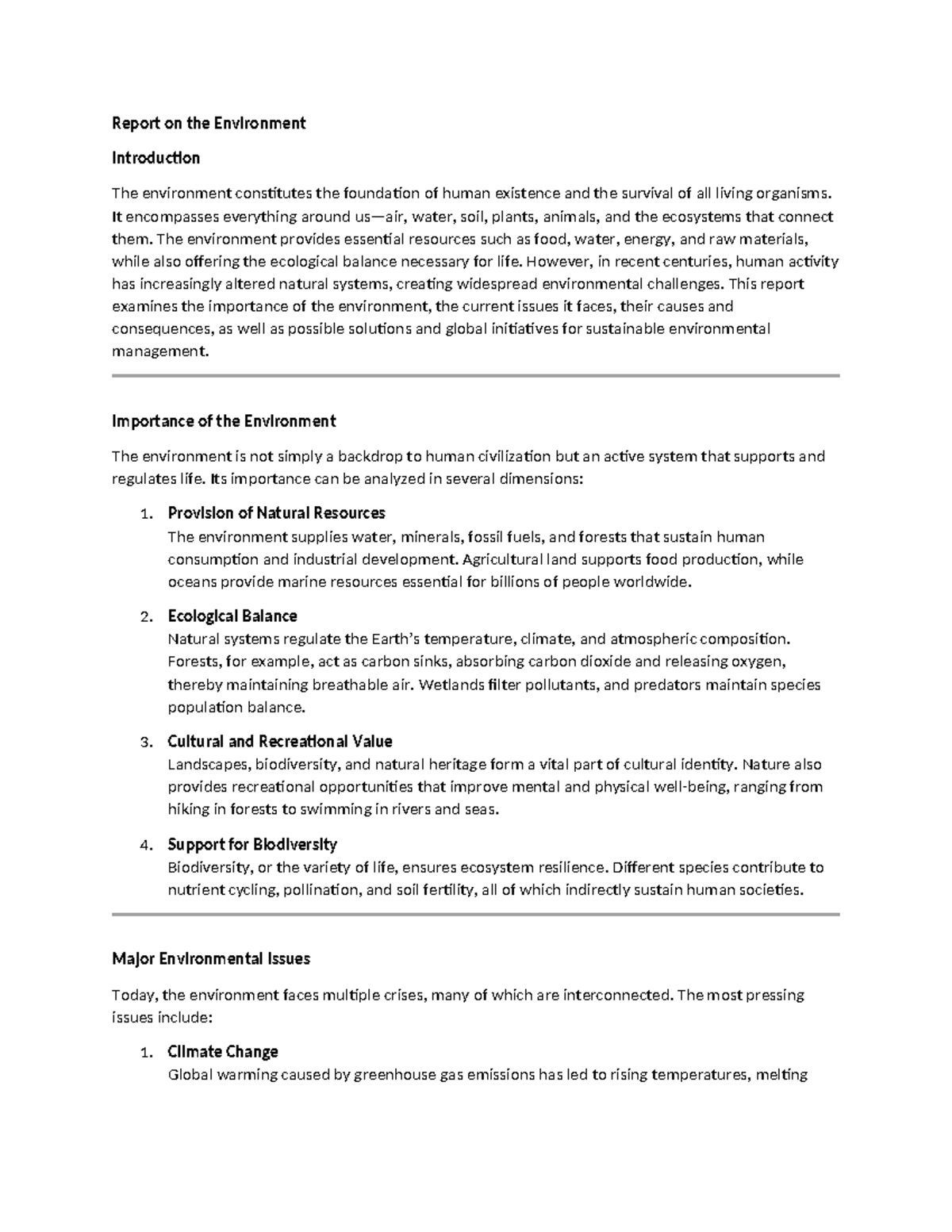 ENV 101: Comprehensive Report on Environmental Challenges and Solutions ...