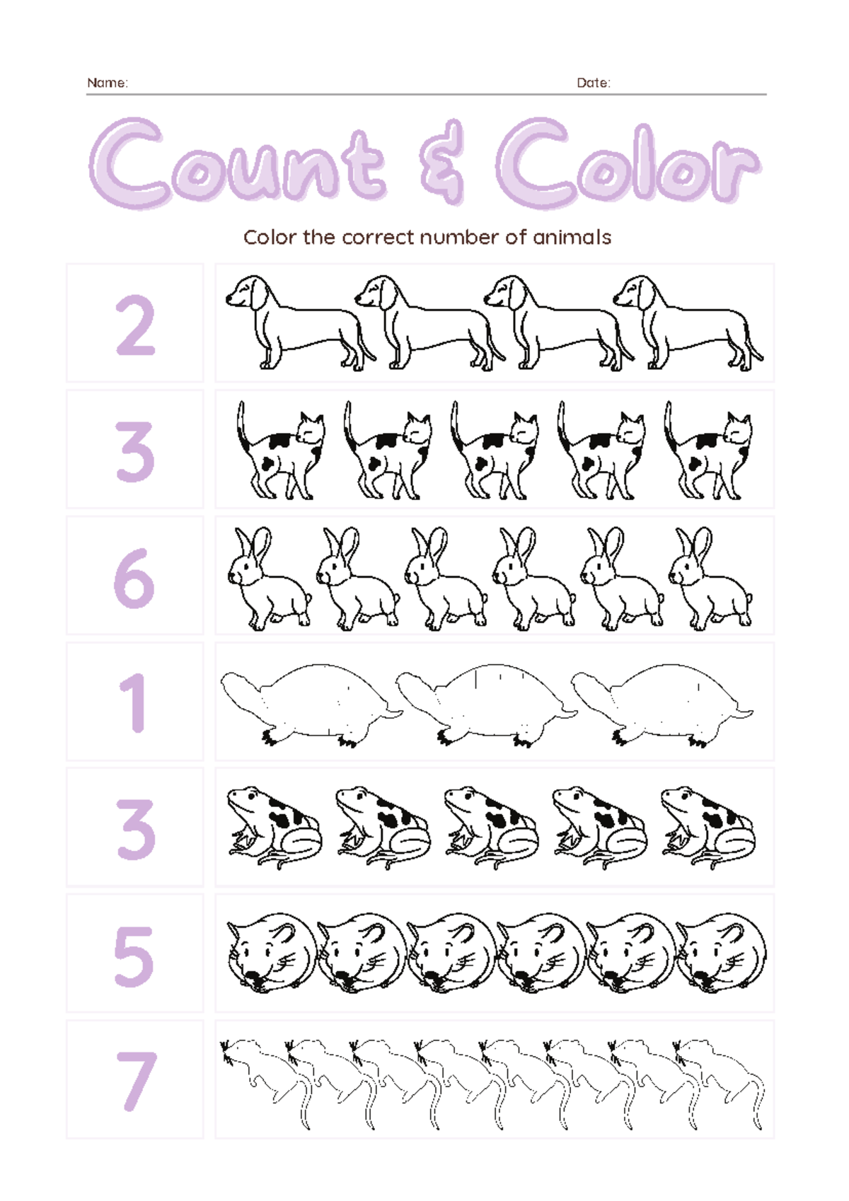Count & Color Animals Worksheet - English - Count & ColorCount & Color ...
