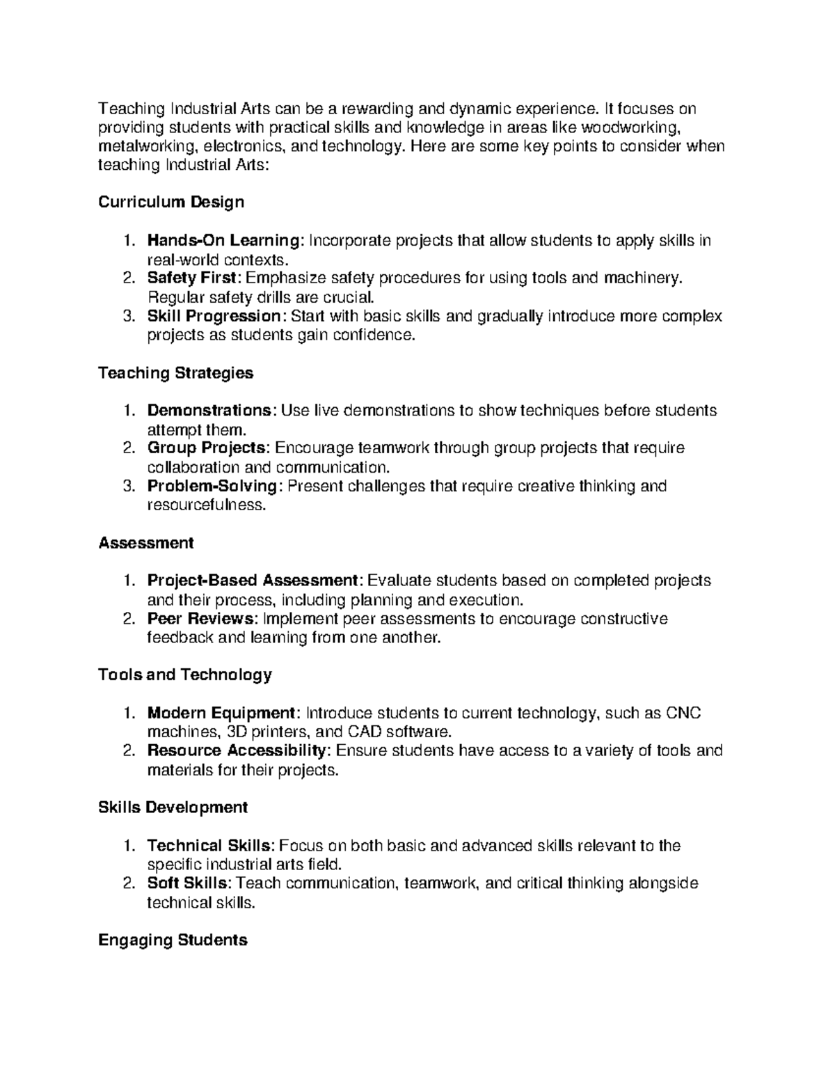 Teaching Industrial Arts: Strategies for Effective Curriculum Design ...