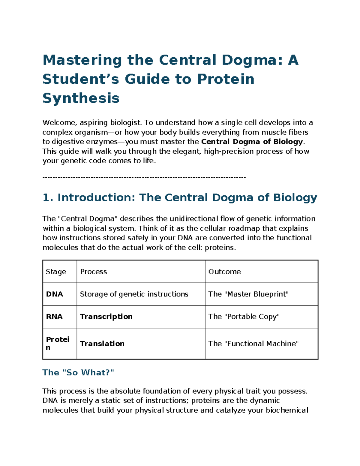 Mastering the Central Dogma: A Student's Guide to Protein Synthesis ...