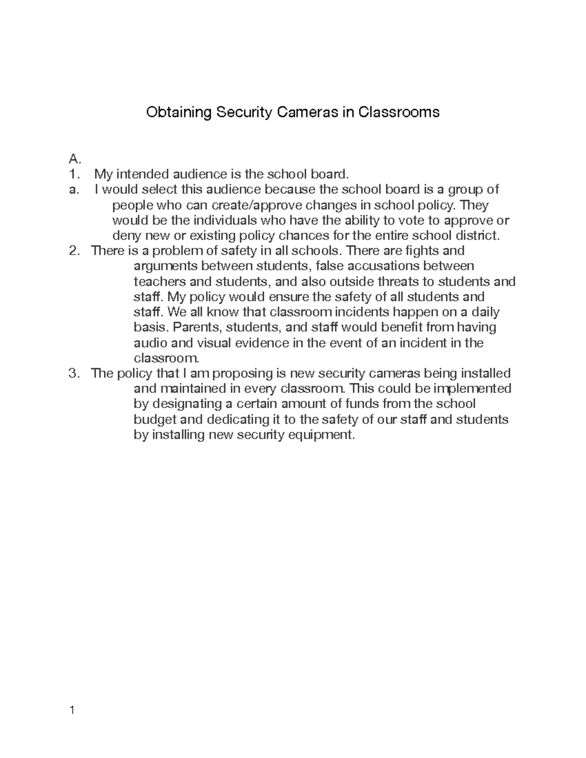 D268 Security Camera Policy Proposal Task 1 - Studocu