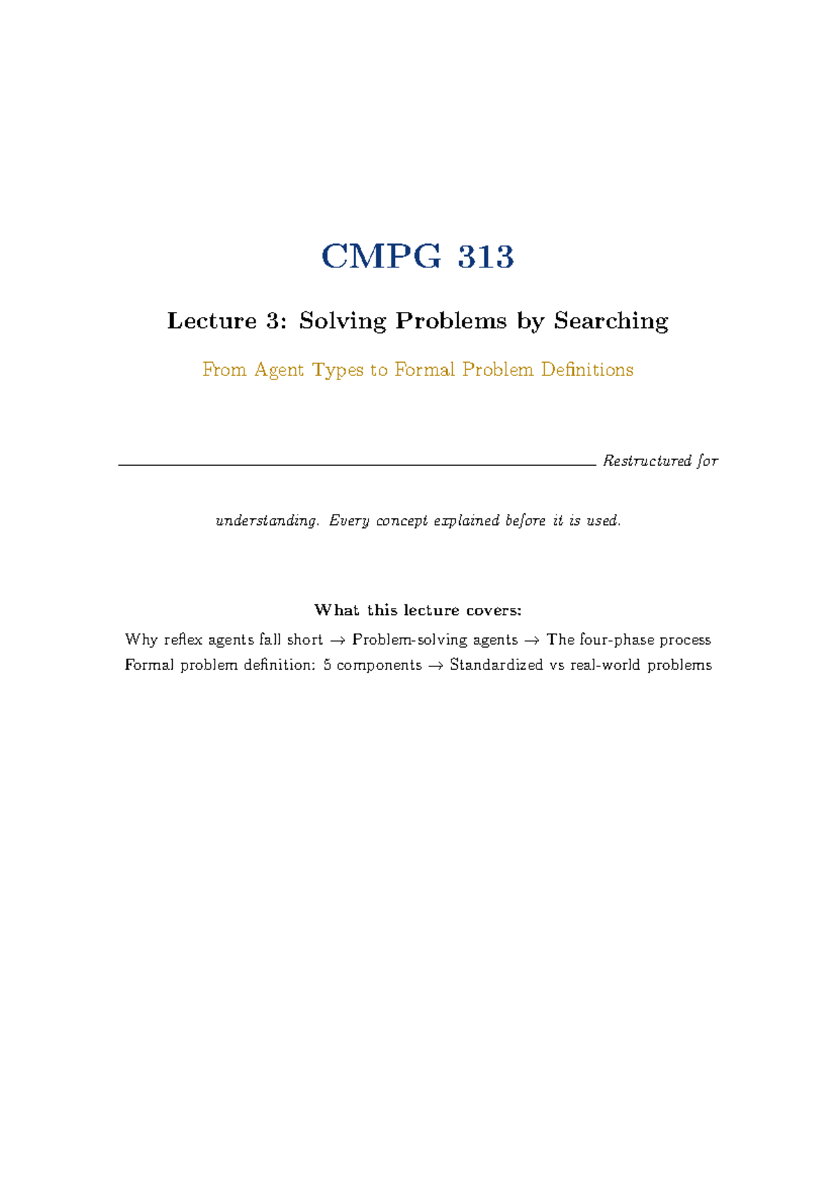 CMPG 313 Lecture 3: Understanding Problem Solving and Agent Types - Studocu
